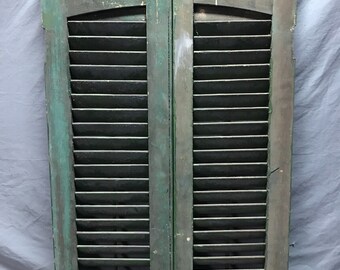 Pair Antique Window 11x62 Wood Louvered Shutters Shabby Green Old VTG 1108-23B - Etsy