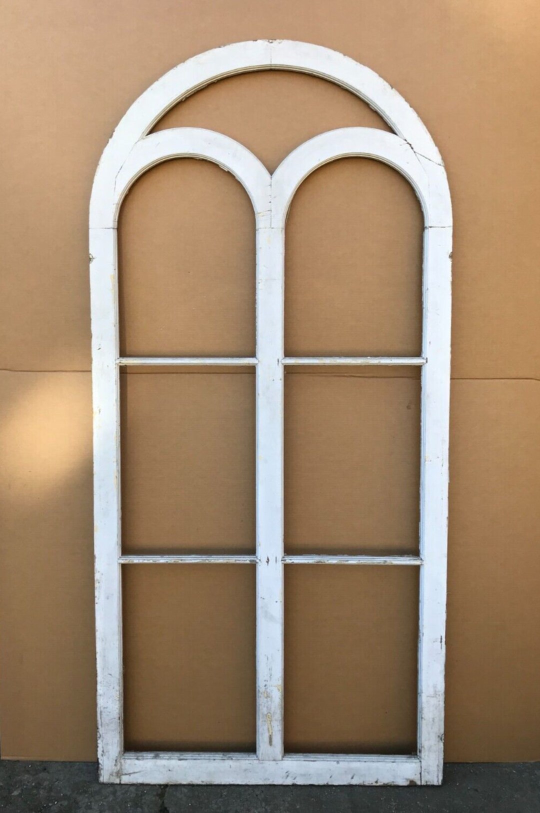 VTG 7 Lite 4' X 8' Foot Arched Dome Top Shabby White Window Sash Old ...