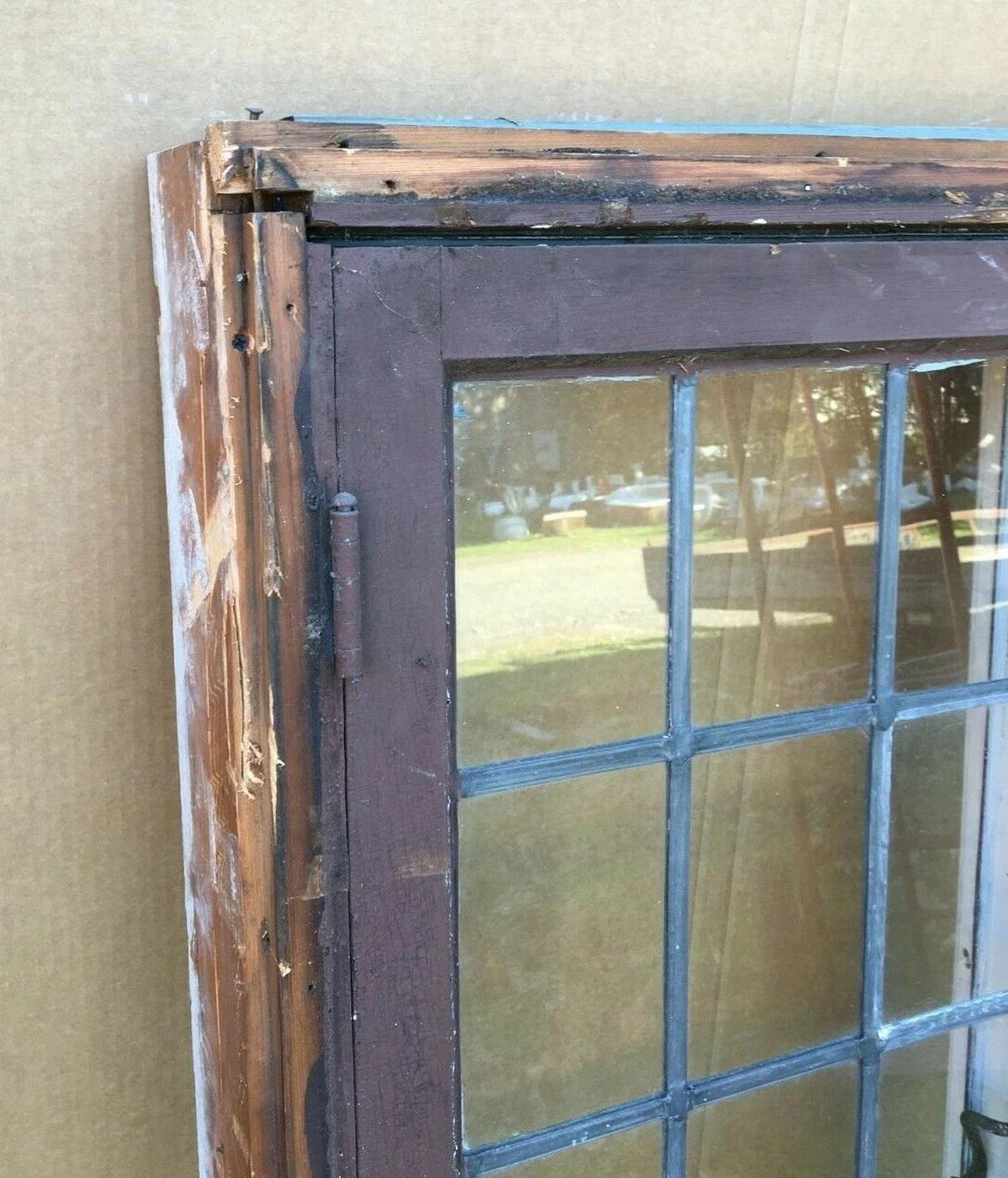 Antique 46x50 Leaded Glass Double 15 Lite Casement Window Surround VTG ...
