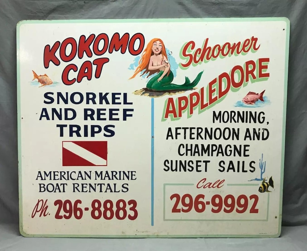 VTG Florida Key West Beach Kokomo Cat Nautical Marine Wood Sign 1378 ...