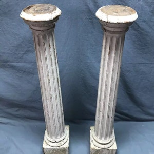 Antique Pair Small 29 Tall Wooden Shabby White Fluted Columns VTG Old ...