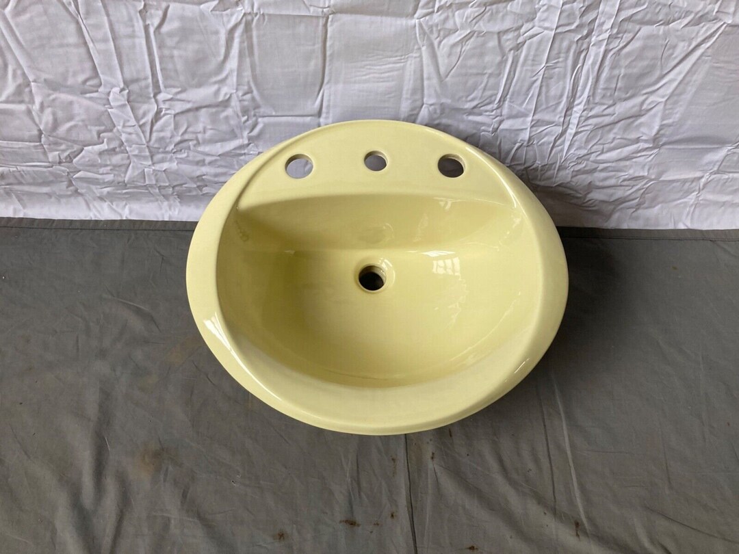 Vintage Pale Citrus Yellow 19x16 Oval Self Rimming Drop in Sink NOS ...