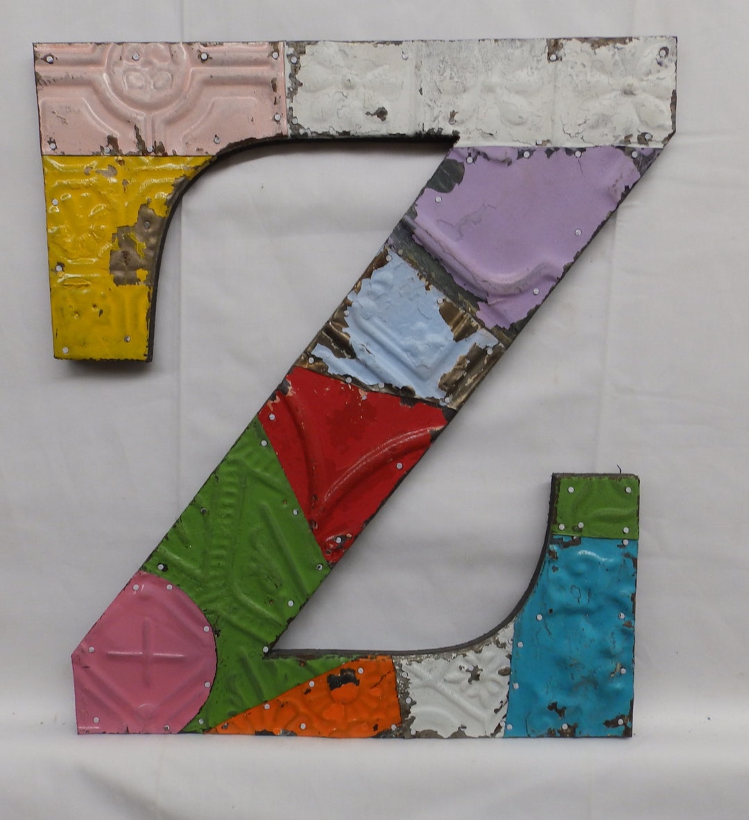 Tin Ceiling Wrapped 16" Letter "z" Patchwork Reclaimed Metal Mosaic ...