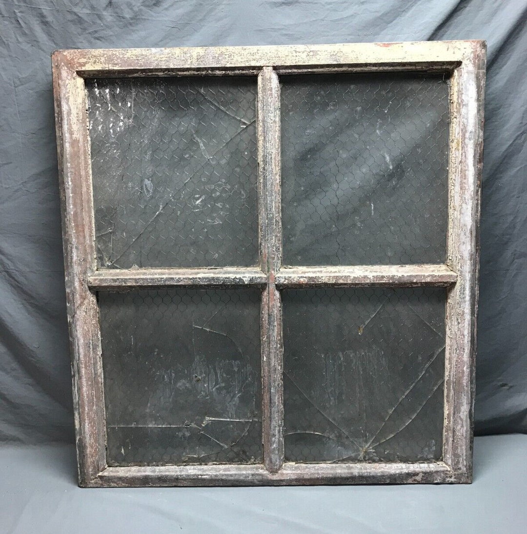 Vintage Industrial 4 Lite 36X40 Window Chicken Wire Factory Privacy ...