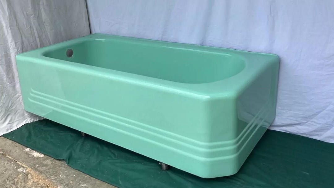 Antique 5' Cast Iron Jadeite Ming Green Porcelain Alcove Tub Left ...