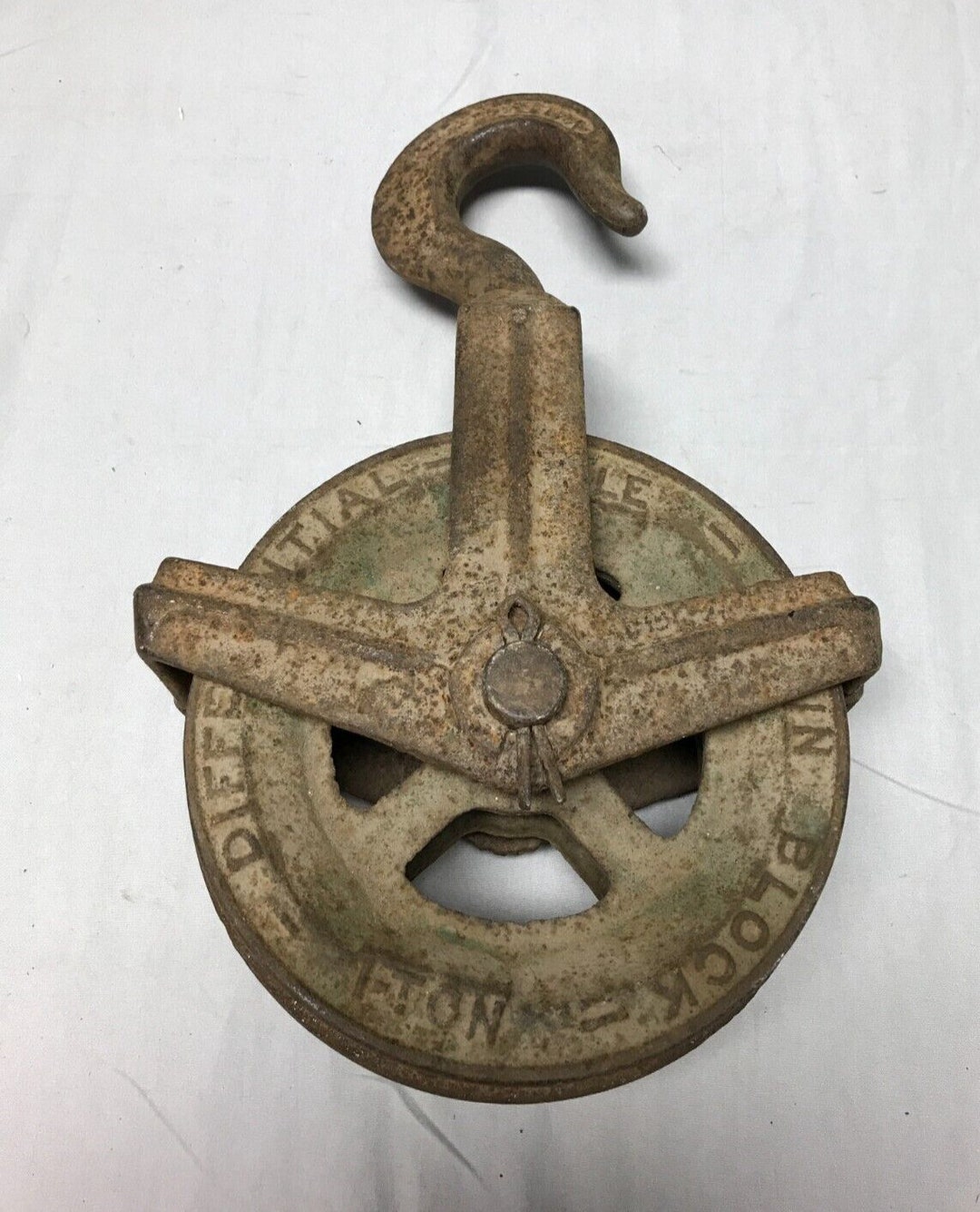 1 Antique Cast Iron Steel Yale & Towne 1 Ton Pulley Chain Block VTG Old ...