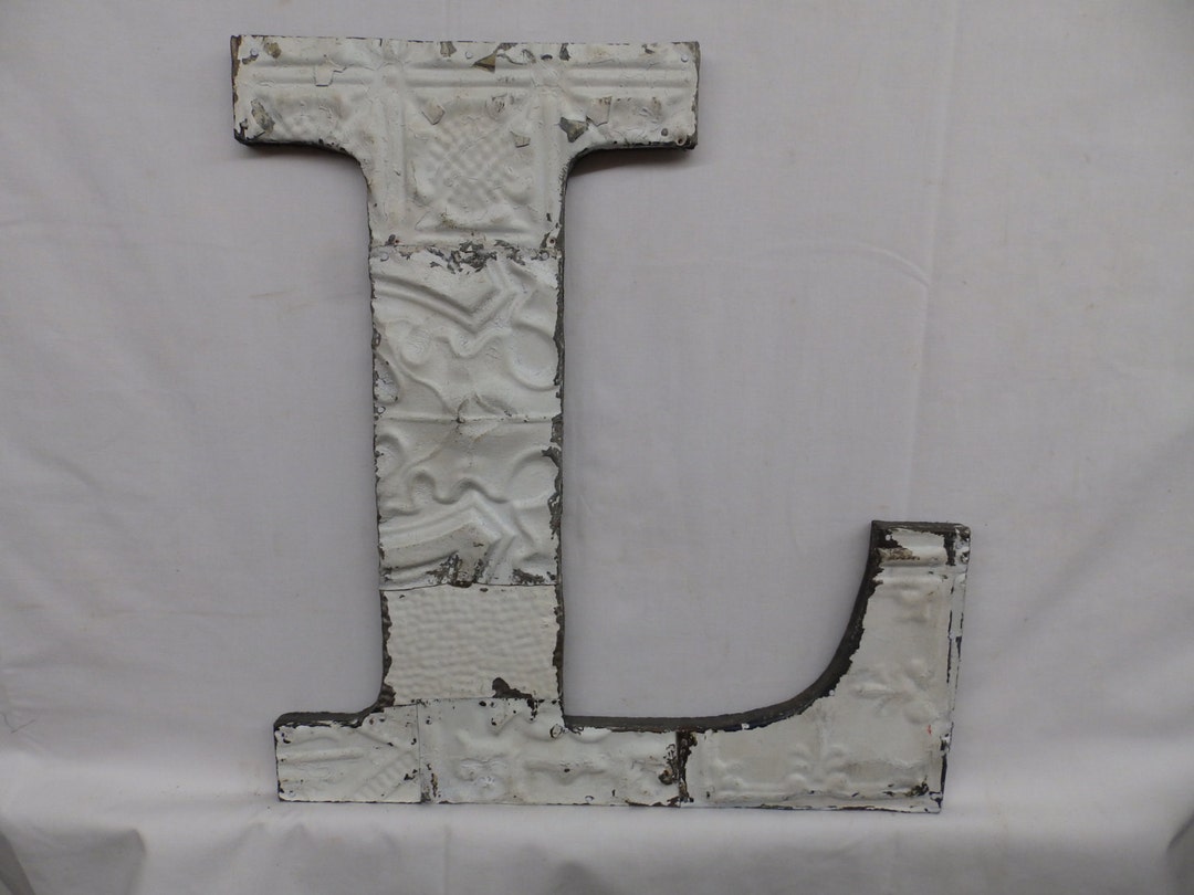 Reclaimed Tin Ceiling Wrapped 16" Letter "l" Patchwork Metal Mosaic ...