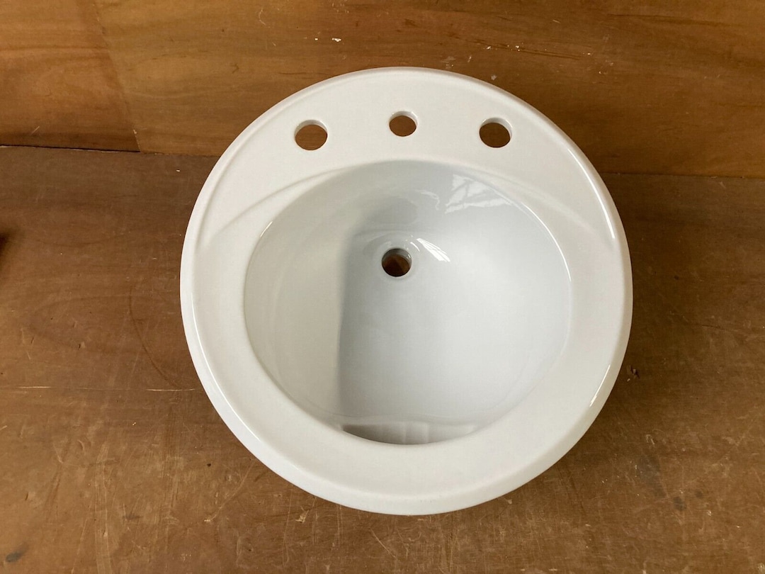 Vtg White 19 Round Self Rimming Drop in Bath Sink NOS Crane Lavatory ...