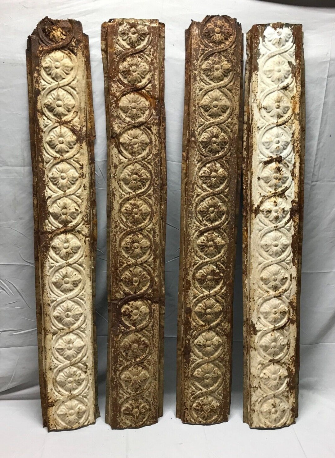 Antique 16 Linear Feet VTG Floral Medallion Tin Ceiling Trim Cove Old ...