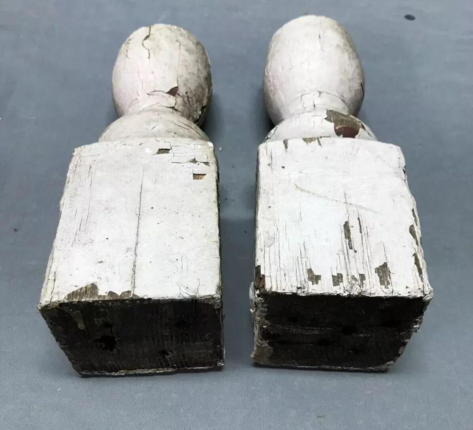 Pair Turned 9" Wood Shabby White Spindles Candlestick Holders Chic 1731 ...