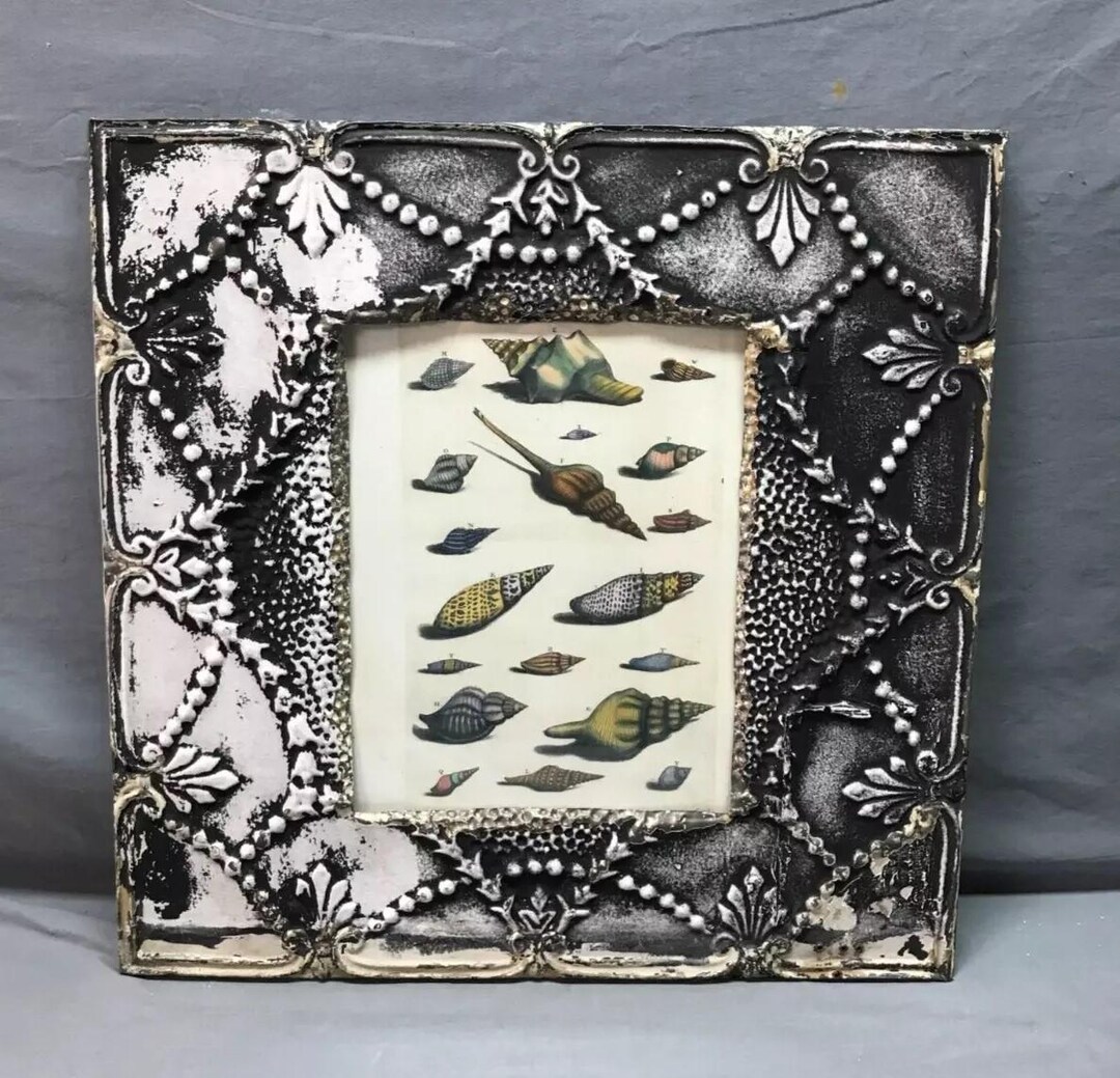 Vintage Reclaimed Antique Tin Ceiling Metal 11x14 Picture Frame 23"sq ...