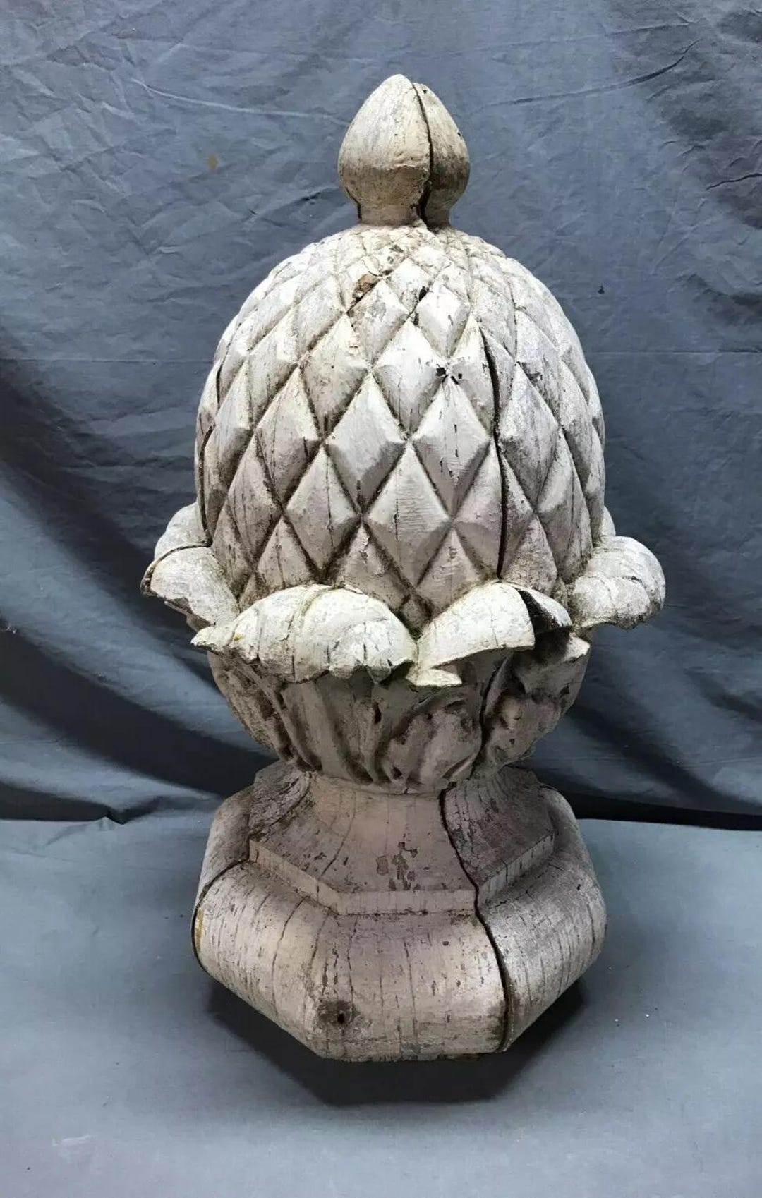 Antique Single Large 27" Tall Shabby White Wood Pineapple Finial Chic ...