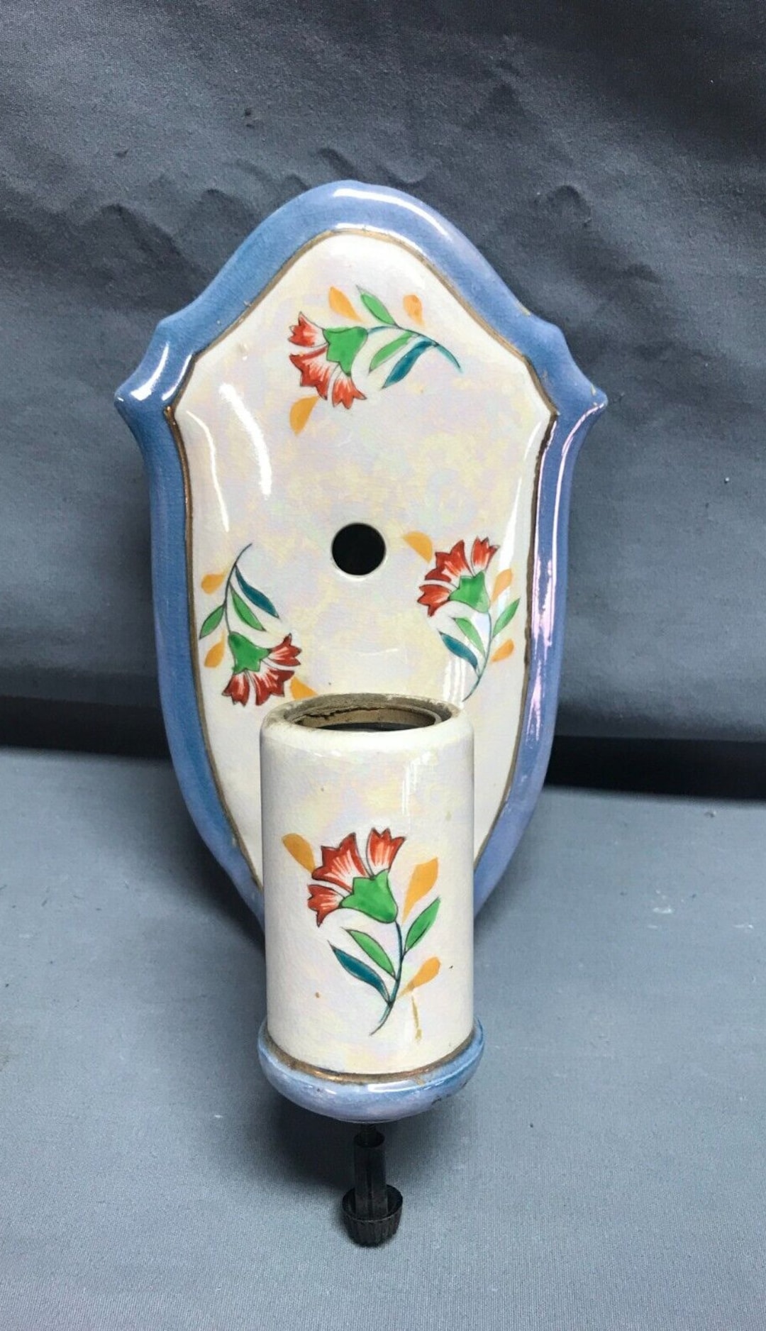 VTG Ceramic Porcelain Wall Sconce Hand Painted Floral Light Fixture Old ...