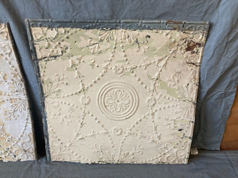Lot of 3 Antique Tin Ceiling 2' X 2' Shabby Tiles 24" SQ Chic VTG ...