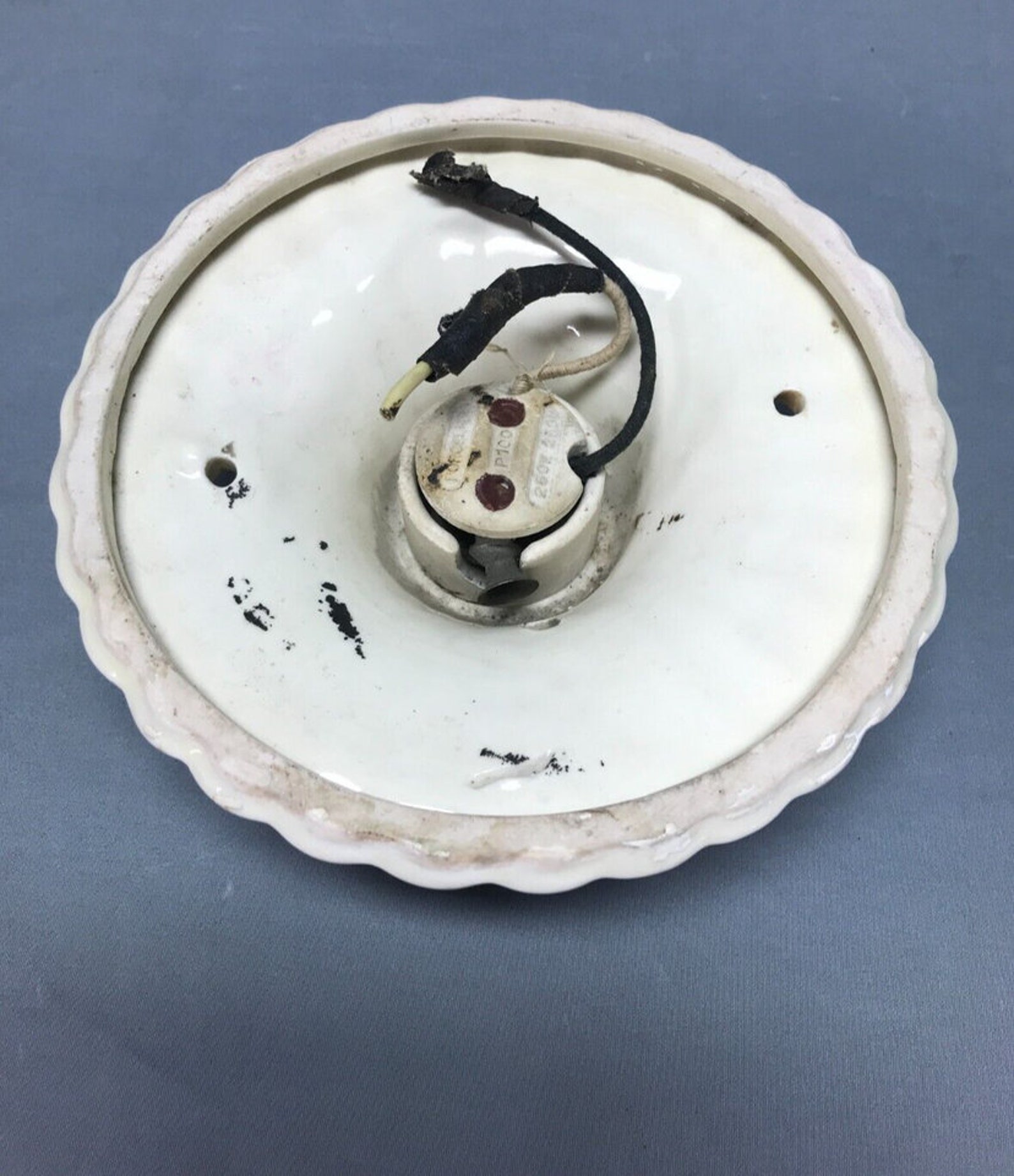 VTG Flush Mount Porcelain Ceiling Light Shabby Floral Chic Old ...
