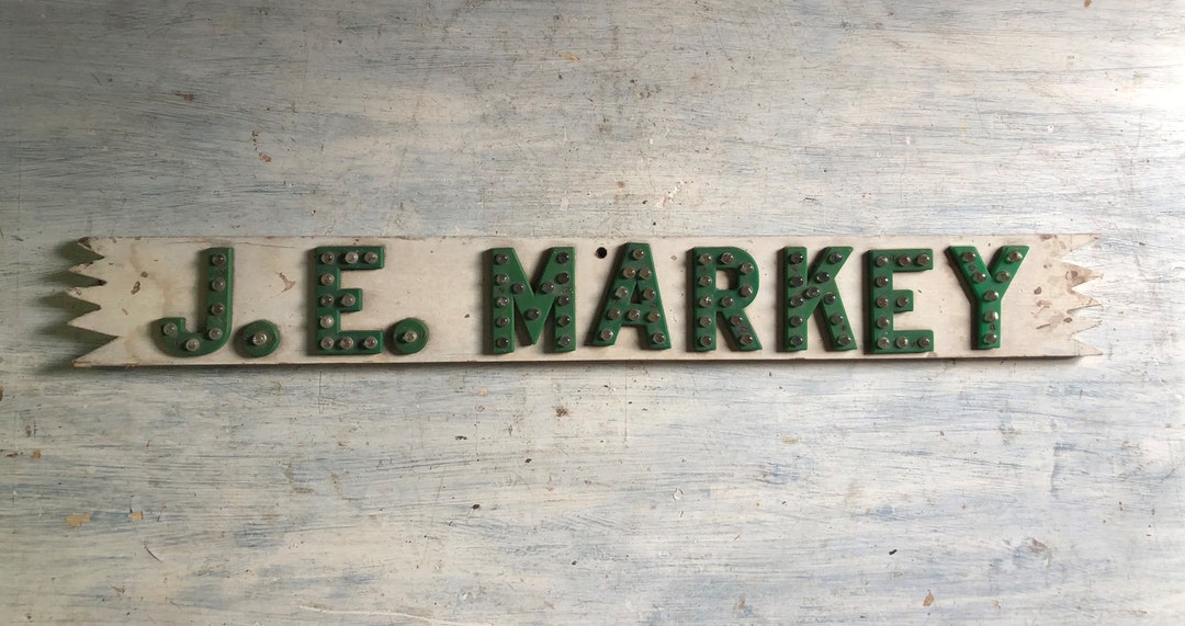 Vintage 1930's J.E. MARKEY Wood Sign Sawtooth Ends Cat Eye Reflectors ...