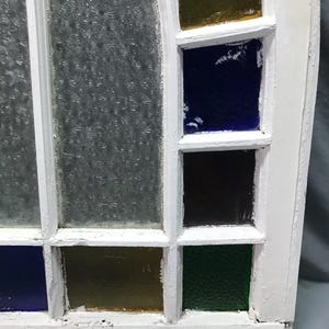 Antique Shabby Peaked 24x35 18 Lite Stained Glass Window Sash VTG Chic ...