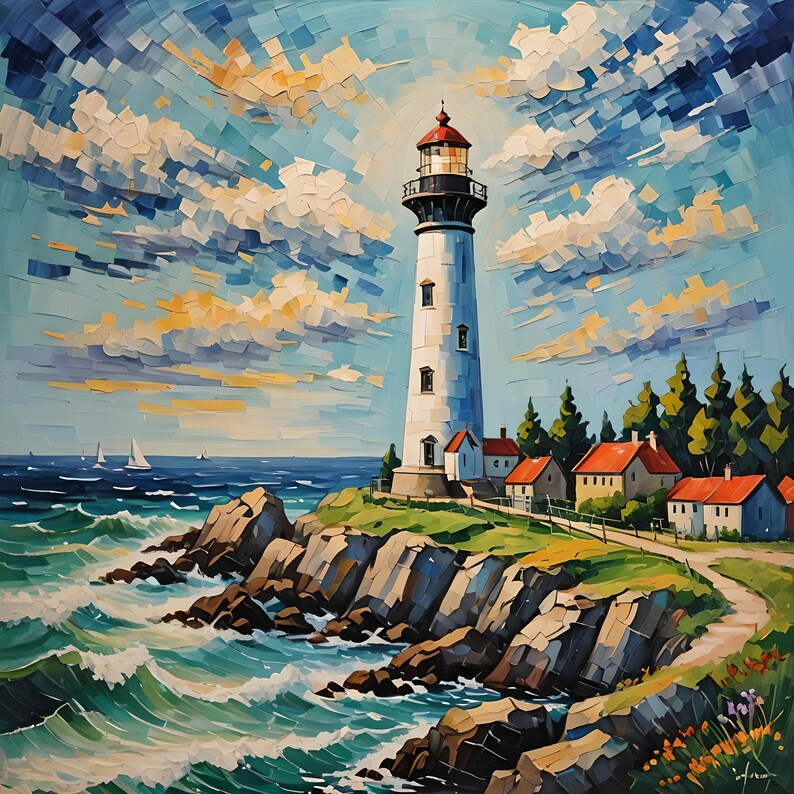 Lighthouse in Neo Impressionist Style - Etsy
