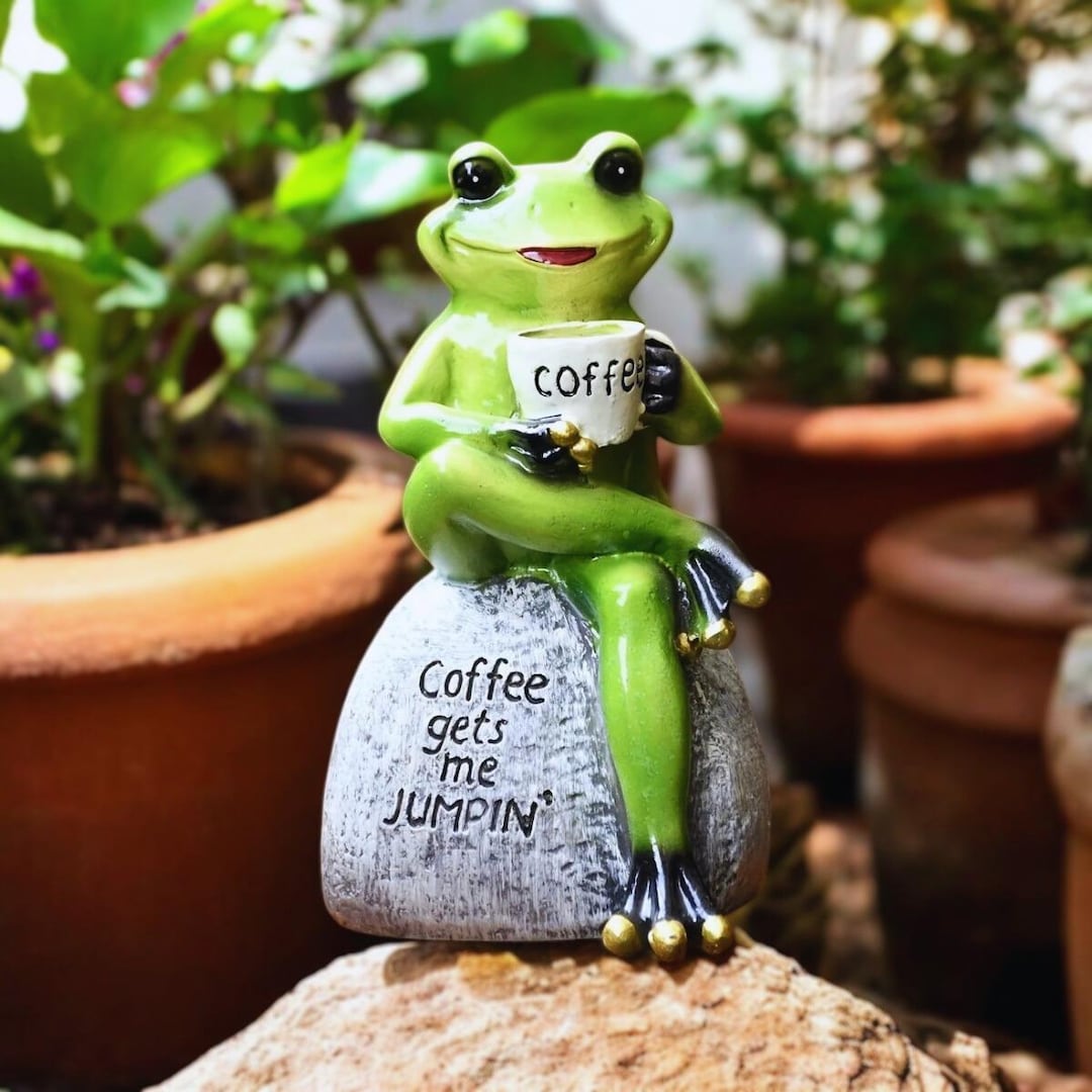 Resin Coffee Frog Statue, Frog With Coffee Mug, Resin Frog Decoration ...