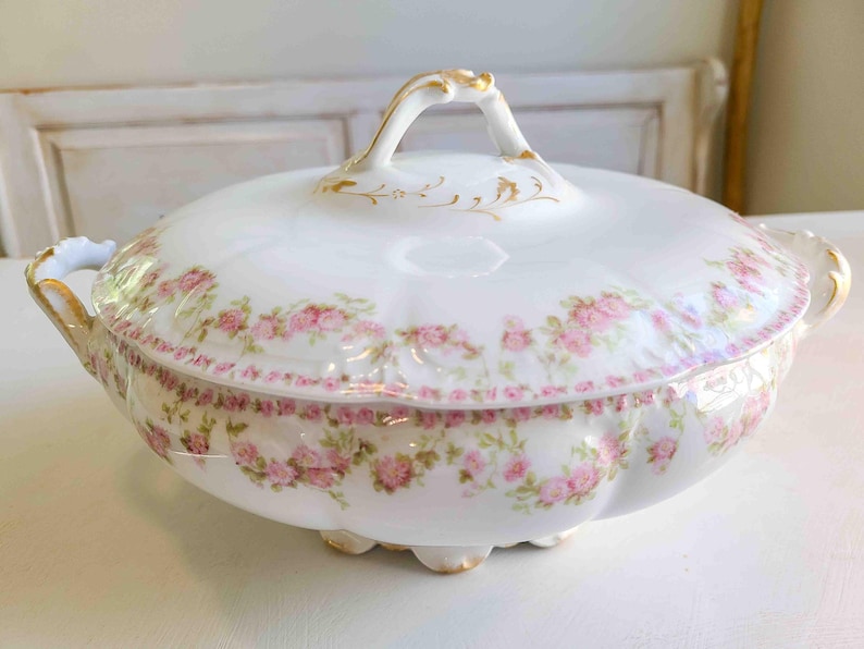 Antique Charles Field Haviland France Limoges GOA Pink Floral Soup ...