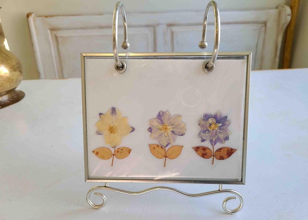 Pressed Flower Flip Book Table Top Photo Album With Silver Tone Display ...