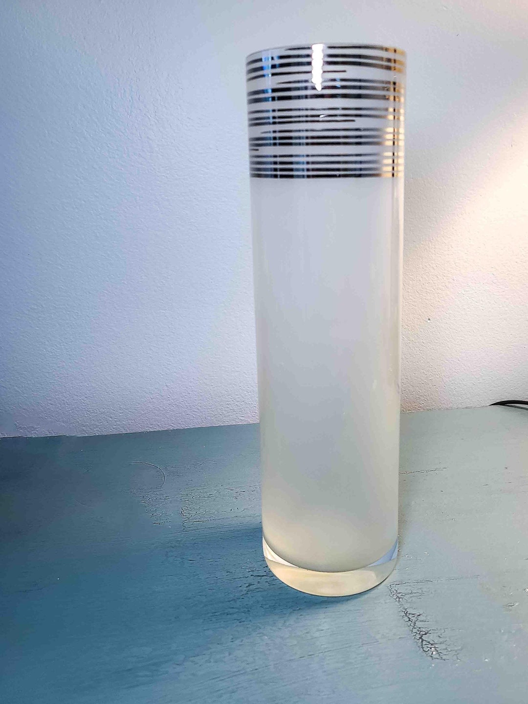 Japanese Sasaki Frosted Cylinder Art Glass Vase/pillar Candle Holder MID CENTURY MODERN, Silver ...