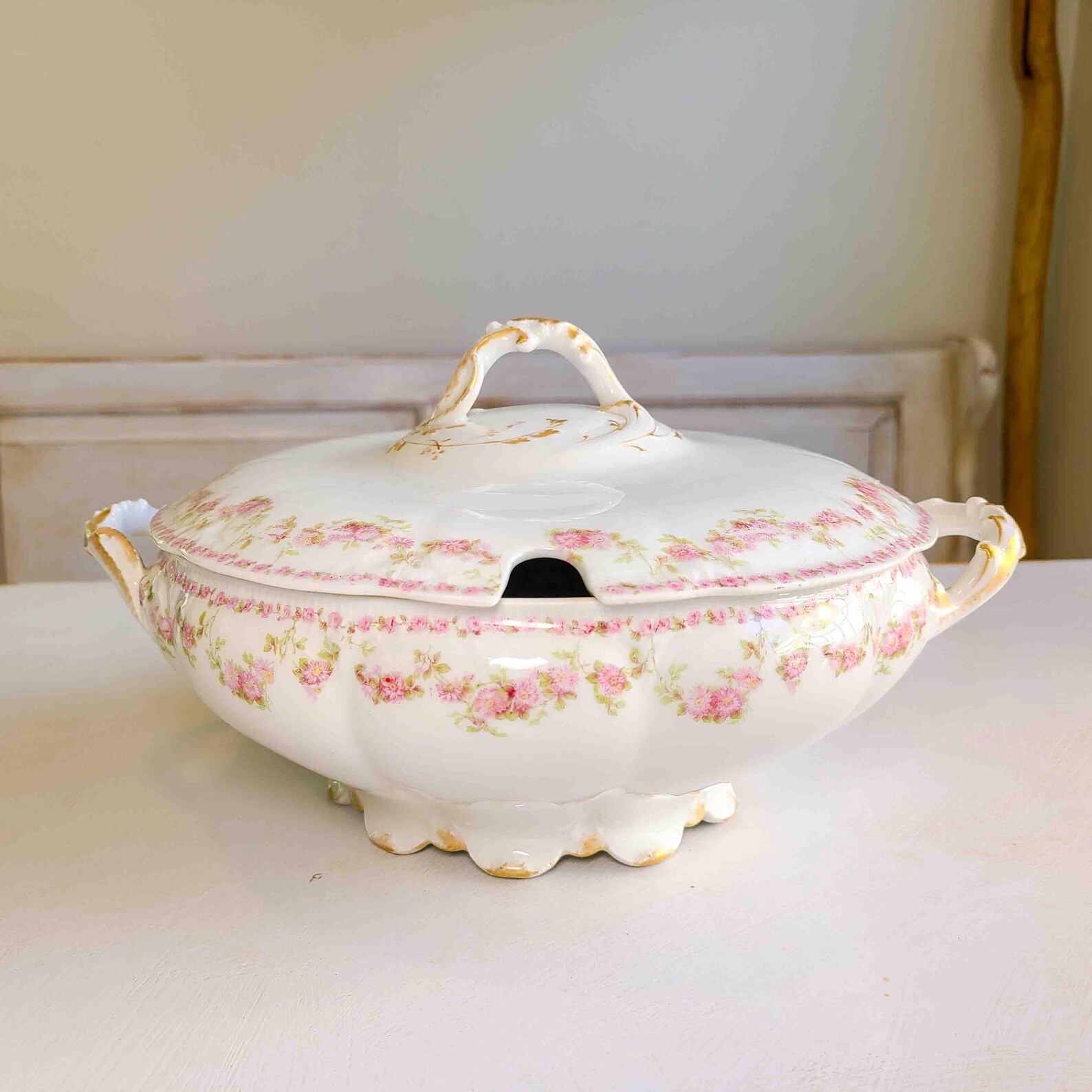 Antique Charles Field Haviland France Limoges GOA Pink Floral Soup ...