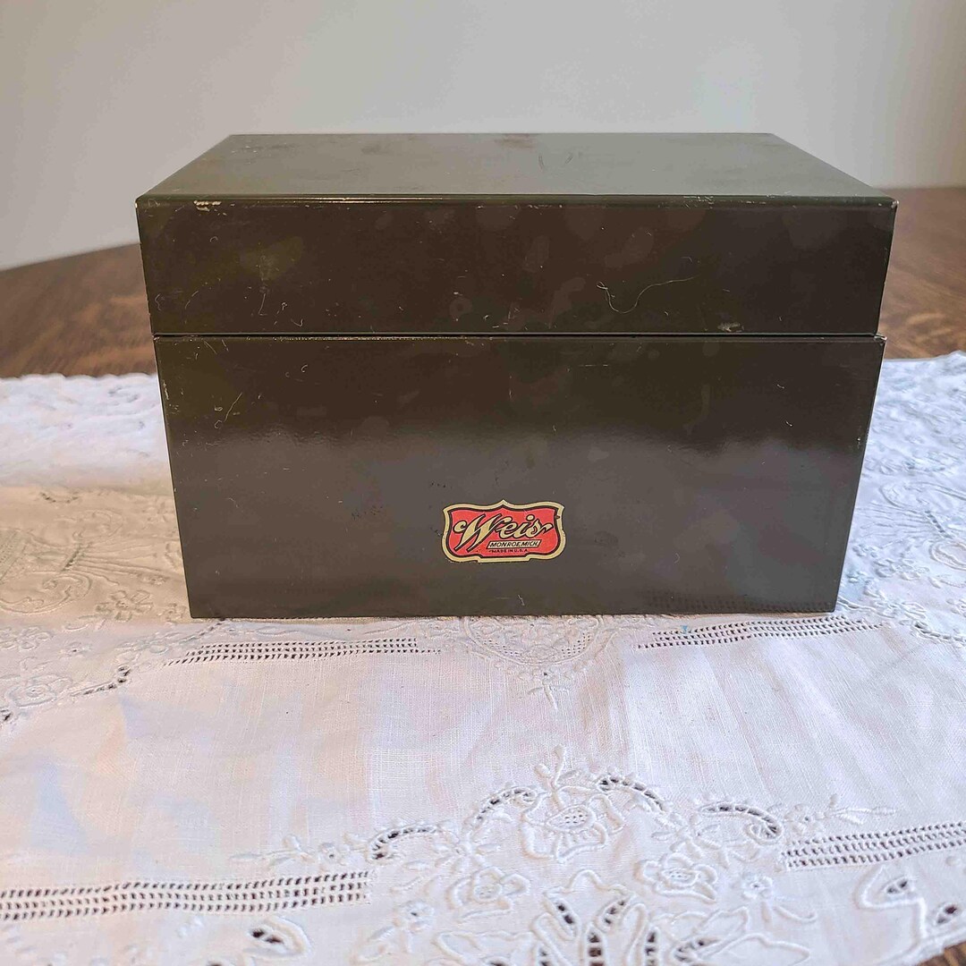 Vintage Weis Dark Green Metal Index Card / Recipe Card Box - Etsy