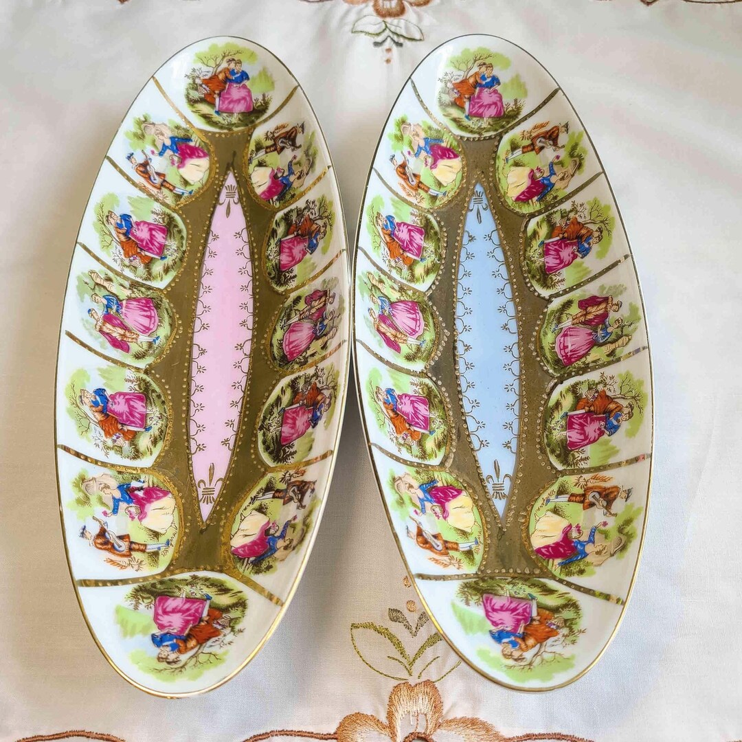 Vintage Royal Vienna Porcelain Trays: Courting Couple Design, Set of 2 ...