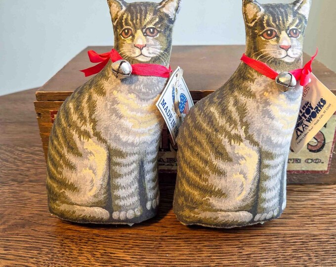 The Toy Works Vintage Tabby Cat Stuffed Animal - Red Ribbon, Bell- Only ...