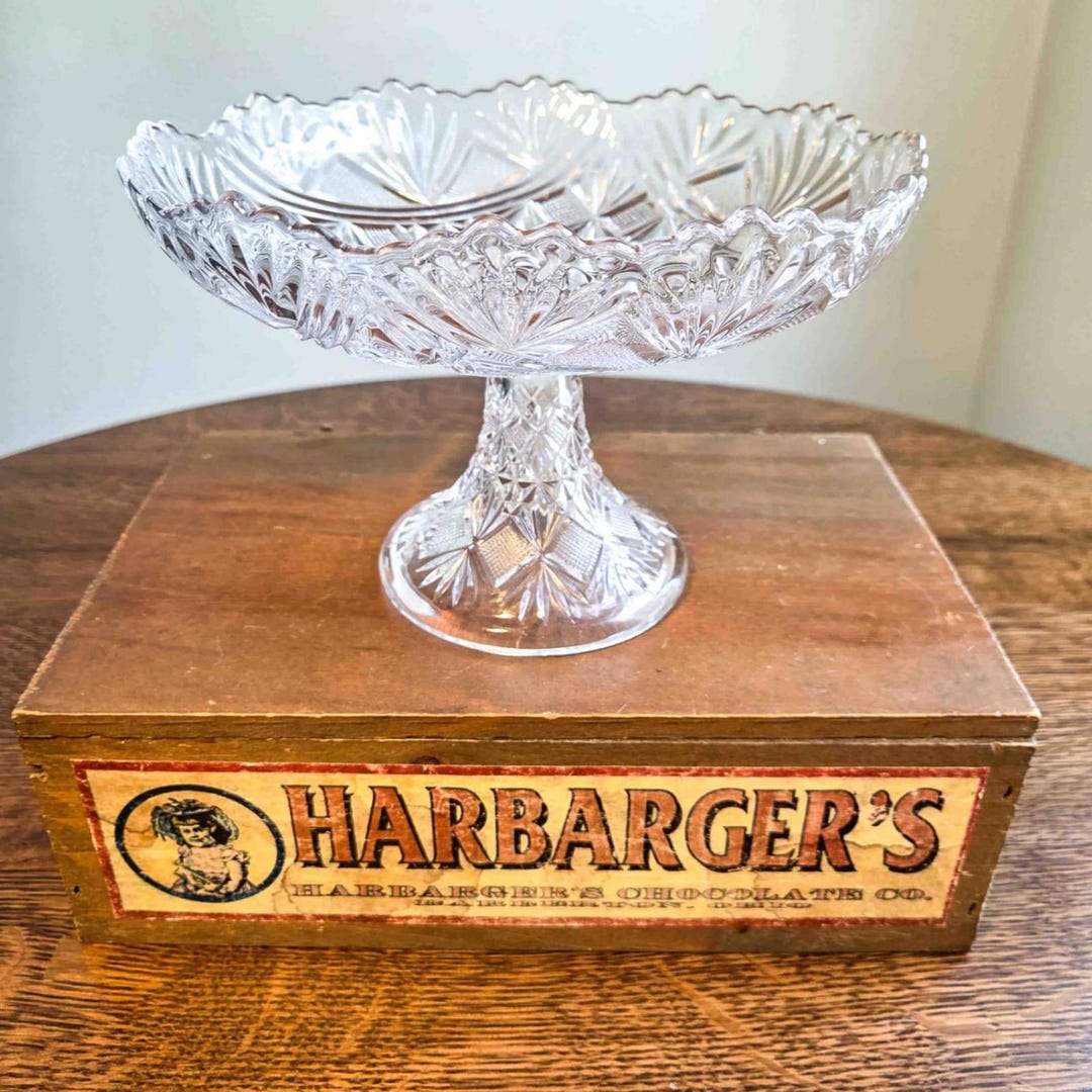 EAPG Antique Clear Glass Compote - Teutonic Pattern Mckee Glass Company ...