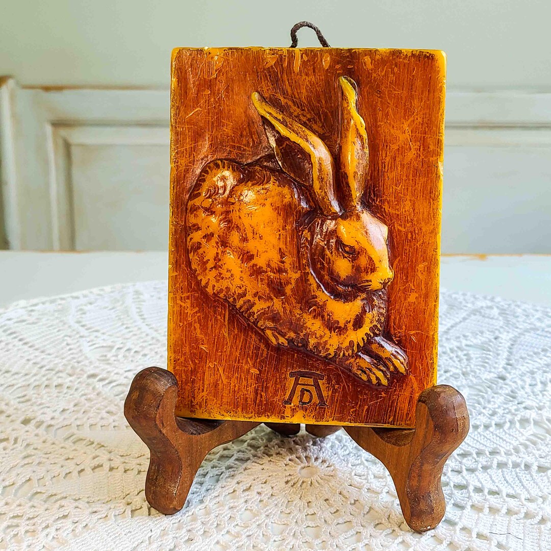 Vintage Wax Rabbit Wall Plaque- Hand-carved Made in Germany ...