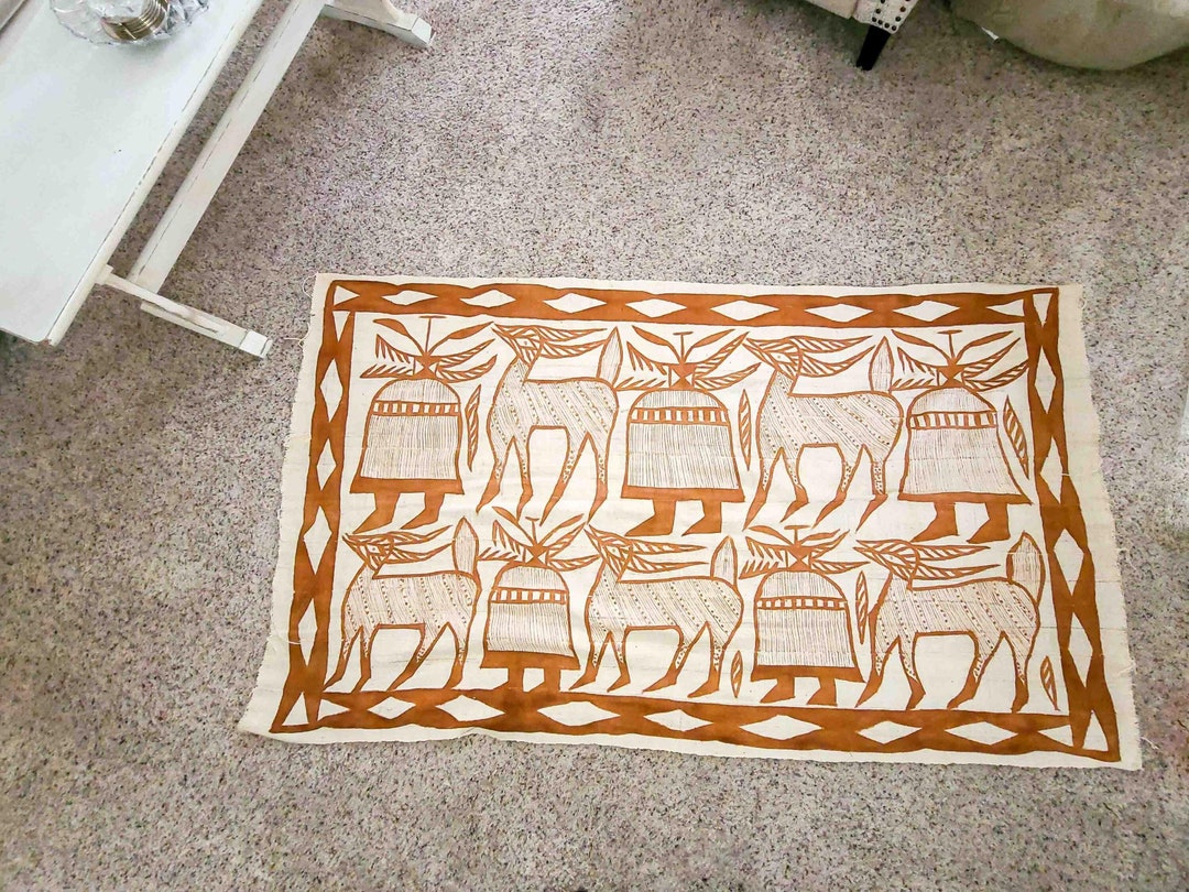 Vintage Mid Century Large African Korhogo Hand Woven Hand Painted ...