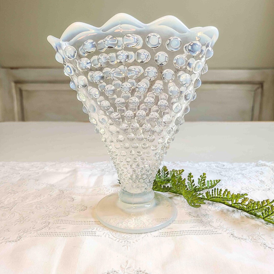 Fenton Moonstone Hobnail Flat Fan Vase - Etsy