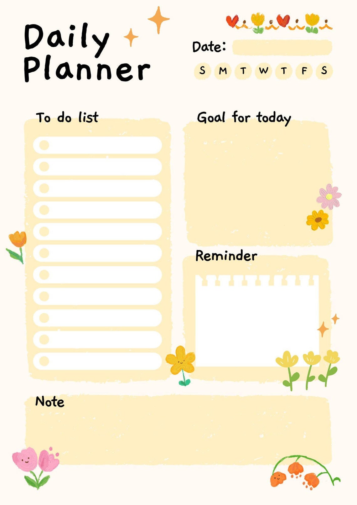Yellow Pastel Cute Daily Planner A4. - Etsy