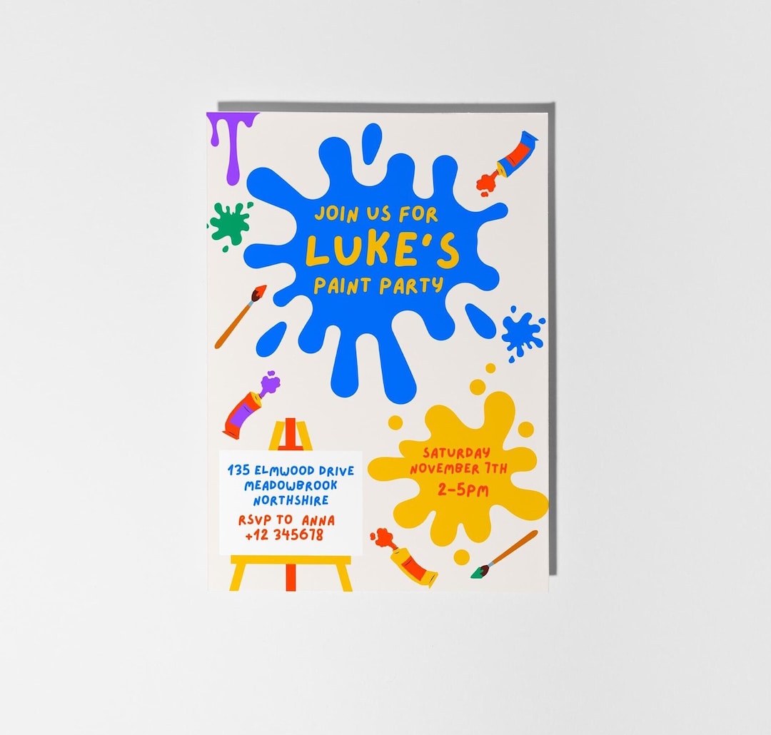 Colorful Paint Party Invitation, Customisable Digital Download for Kids ...