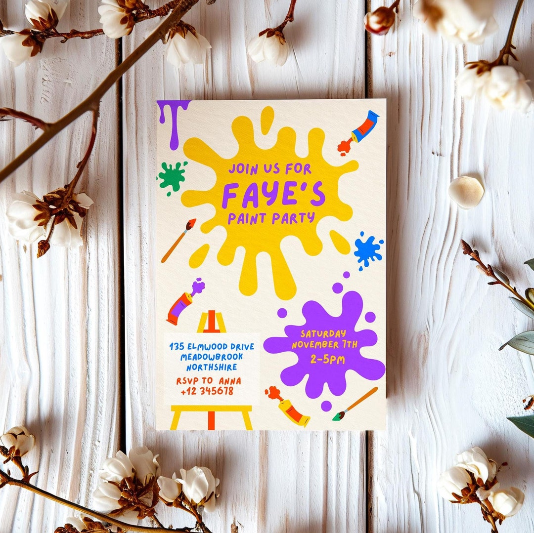 Colorful Paint Party Invitation, Customizable Digital Download for Kids ...