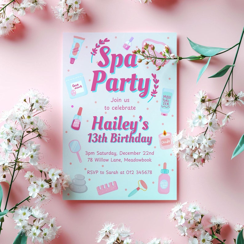 Spa Party Invitation Template: Editable Birthday Invite (digital ...