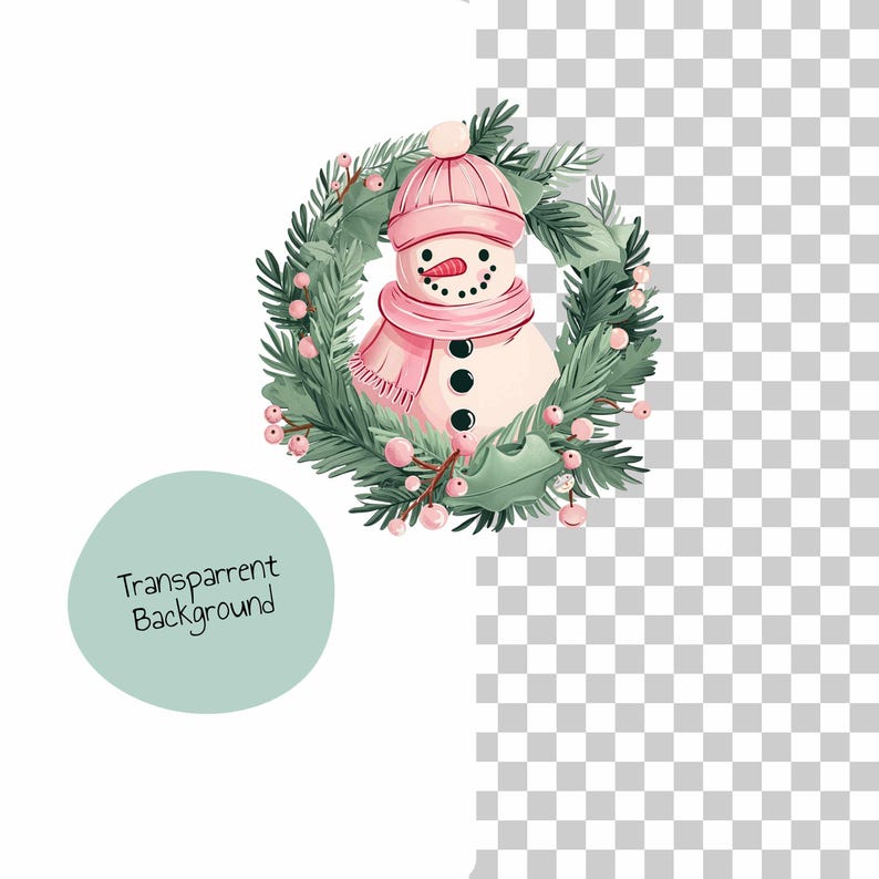 Pink & Green Christmas Pngs, Watercolour Clipart Set, Pastel Christmas ...