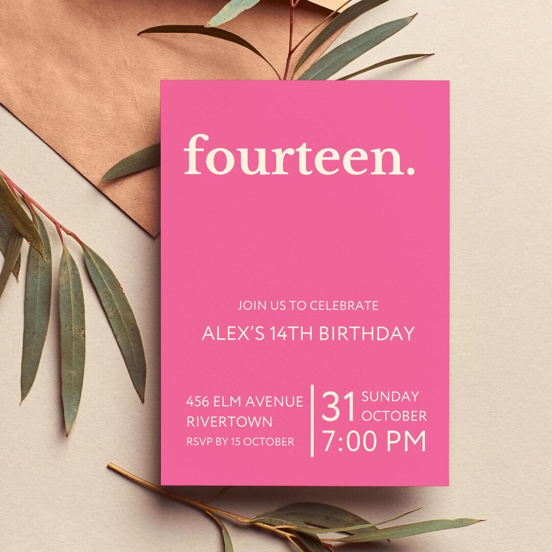 Modern Candy Pink 14th Birthday Invitation Template (digital Download ...