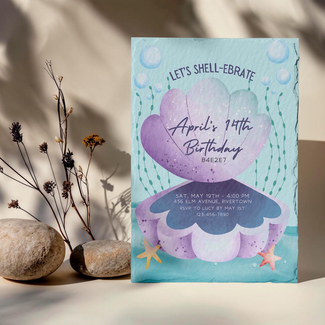 Seashell Birthday Invitation. Digital Download Canva Template, Under ...