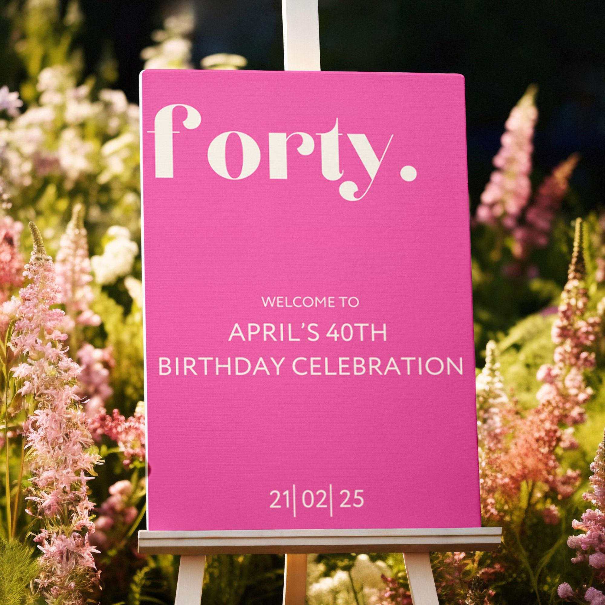 40th Pink Welcome Sign for Birthday Party, Digital Download, Editable ...