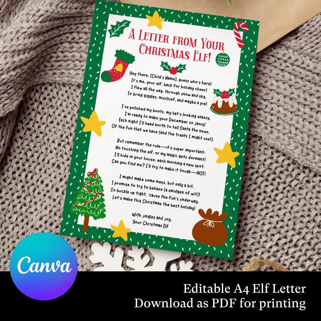 Editable Christmas Elf Letter, Printable Canva Template With Fun ...