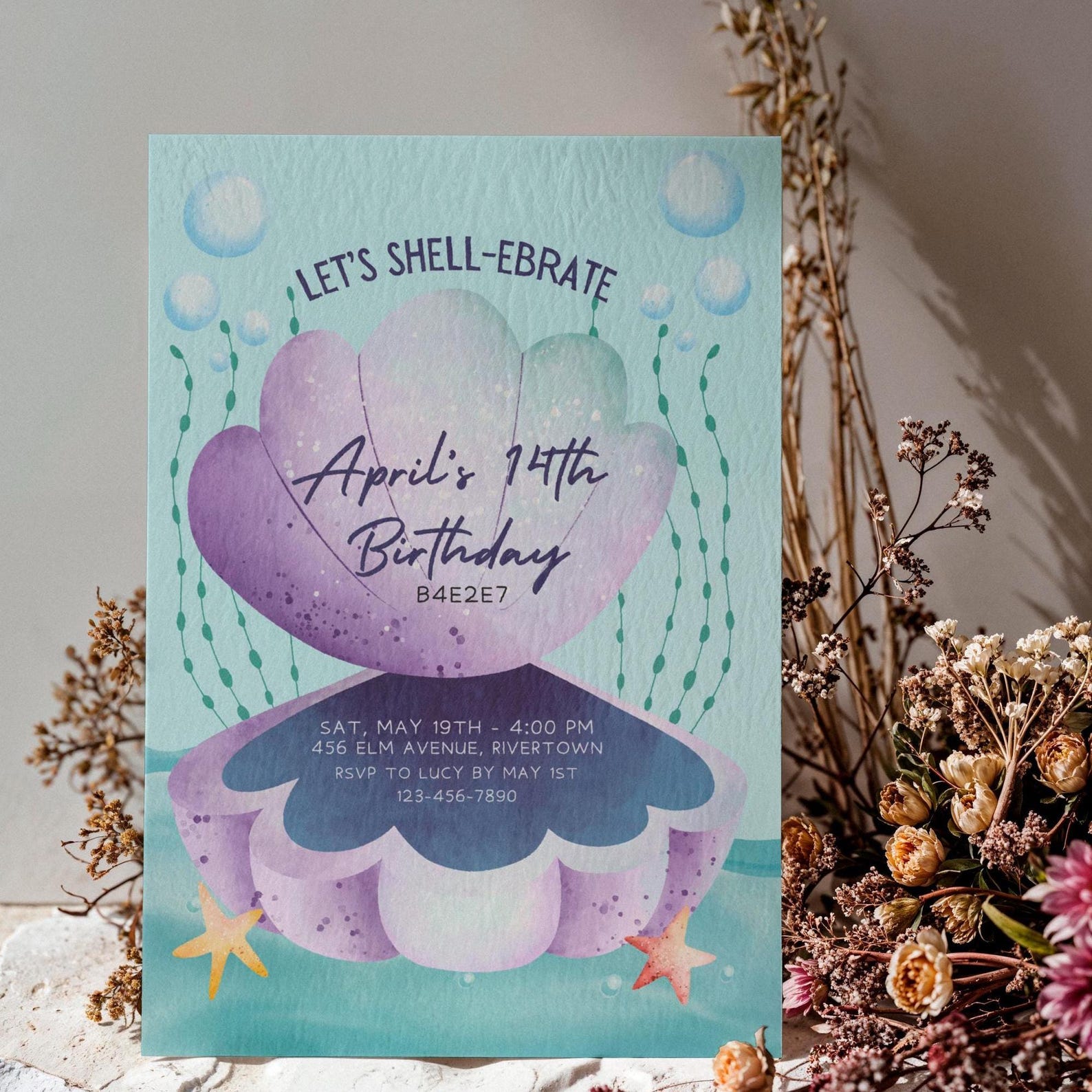 Seashell Birthday Invitation. Digital Download Canva Template, Under ...