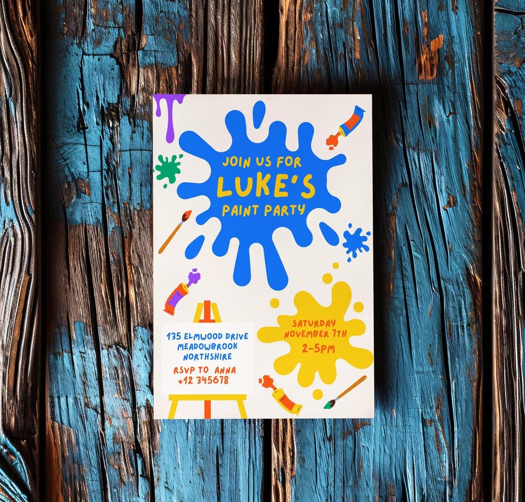 Colorful Paint Party Invitation, Customisable Digital Download for Kids ...