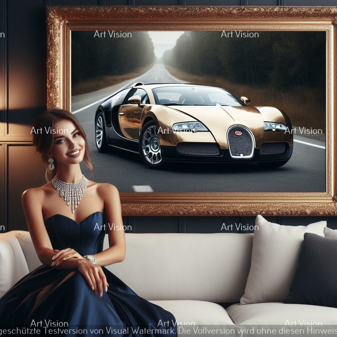 Car - Bugatti Veyron in the Living Room - Original on Canvas 60 X 60 Cm ...