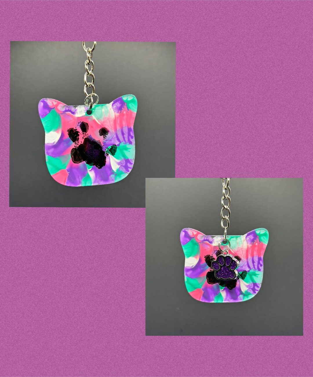 Custom Cat Painted Keychain, Made by Cats, Cat Shape, Crazy Cat Lady ...