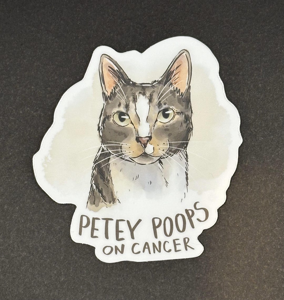 Petey Poops on Cancer Die Cut Sticker, Cat Sticker, Laptop Sticker ...