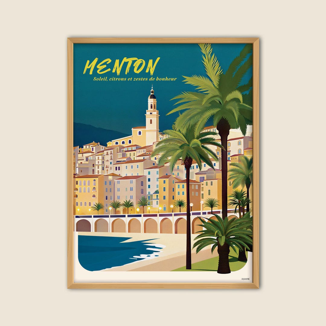 Menton Poster - Lemon - Provence - France. French City Illustration ...