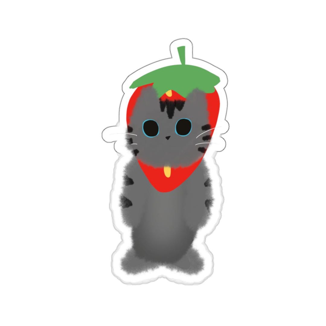 Grey Tabby Strawberry Cat Kiss-cut Stickers - Etsy